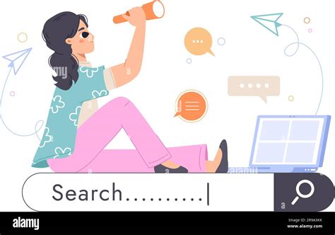 Person And Search Bar Internet Graphics Web Design Or Programming Girl Look Information With