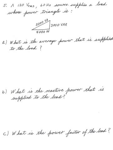 Solved A Vrms Hz Source Supplies A Load Whose Power Chegg Com