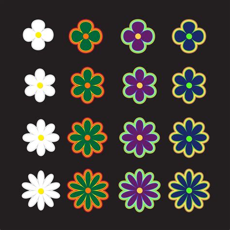 Set Of Flower Shape Elements With Choice Of Different Colors And Shapes