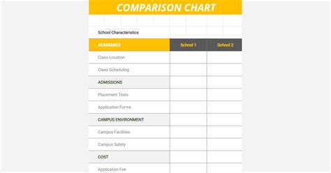 comparison chart excel template