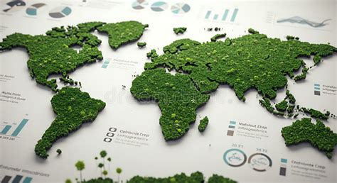 Green World Map Infographic Sustainability And Environmental Data Stock