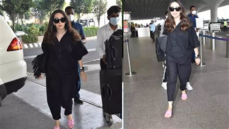 Karishma Karisma Kapoor Is Ageing Like A Fine Wine Actress Jets Off In Style In All Black Outfit