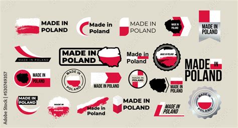 Icon Made In Poland Icon With Poland Flag Map For Different Backgrounds Big Set Of Label