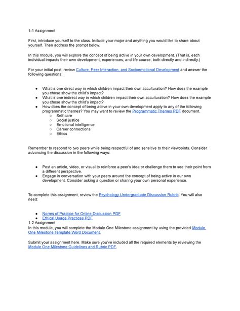 Module 1 Assignment 1 1 Assignment First Introduce Yourself To The Class Include Your Major