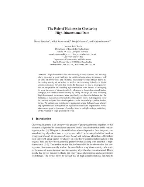 Pdf The Role Of Hubness In Clustering High Dimensional Data