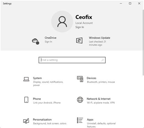 enable or disable settings header in windows 10