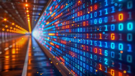 Dynamic Data Stream With Binary Code In A High Tech Digital Corridor Stock Illustration