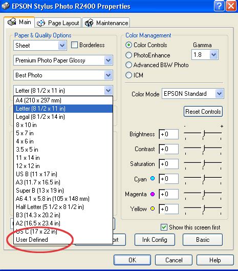 setting up a custom user defined paper size for epson with photoshop