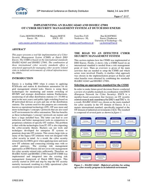 Implementing An Isa Iec 62443 And Iso Iec 27001 Ot Cyber Security Management System At Dutch Dso