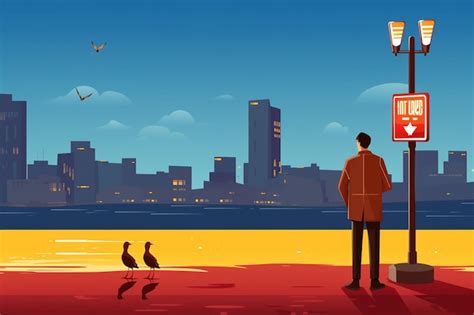 Premium Vector A Cartoon Of A Man Standing Next To A Sign That Says Quot Stop Quot