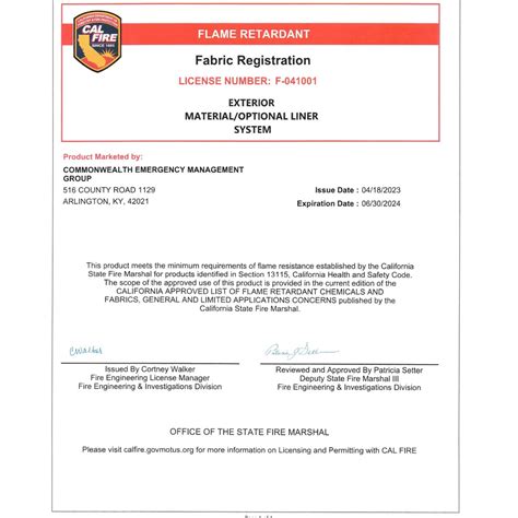 Fire Rating Certificate