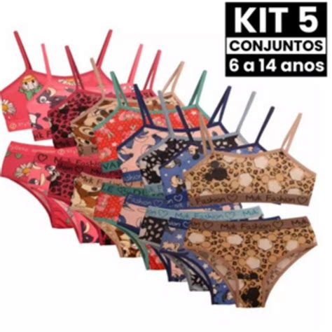 Kit 5 Conjuntos Juvenil Adolescente Calcinha Sutiã Calcinhas Revenda