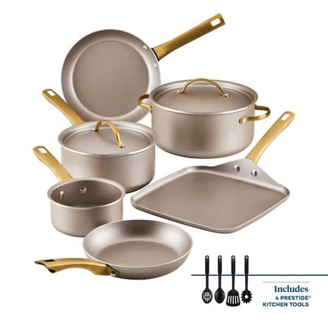 Farberware Radiant 12 Piece Aluminum Nonstick Cookware Set In Champagne 22446 The Home Depot