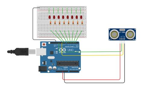 Circuit Design Abstandsmessung Mit Led Anzeige Tinkercad