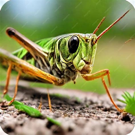 A Green Grasshopper With A Black Eye And A Green Nose Premium Ai Generated Image