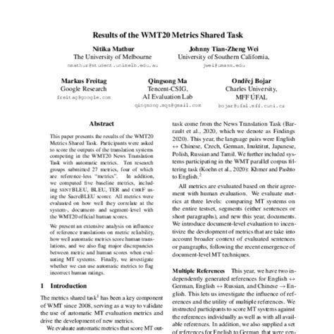 Results Of The Wmt20 Metrics Shared Task Acl Anthology