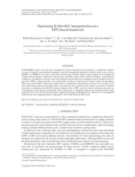 pdf optimizing h 264 avc interprediction on a gpu‐based framework