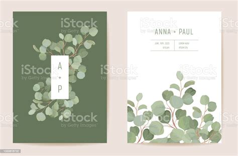 수채화 유칼립투스 녹색 잎 가지 꽃 웨딩 카드 벡터 열대 잎 녹지 초대장 보호 템플릿 프레임입니다 식물 저장 날짜 단풍 커버 현대적인 디자인 포스터 결혼식에 대한 스톡 벡터