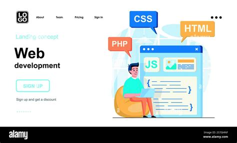 Web Development Concept Man Develops Product Webpage Layout Posting