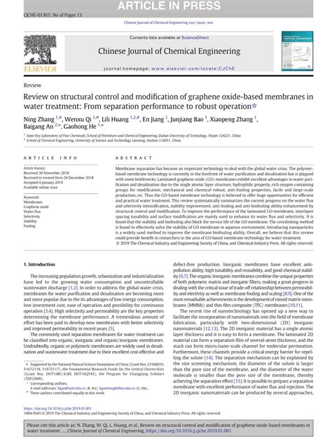 Pdf Review On Structural Control And Modification Of Graphene Oxide Based Membranes In Water