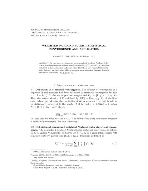 Pdf Weighted Norlund Euler λ Statistical Convergence And Application