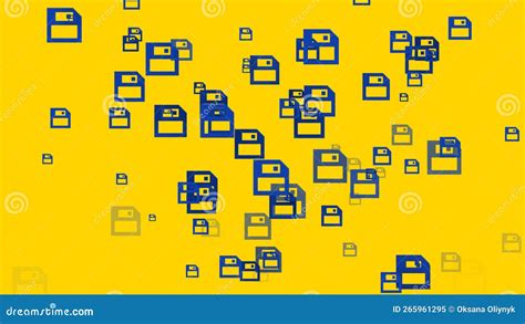 Blue Magnetic Floppy Disc Icon On Yellow Background Retro Computer Technology Old Diskette