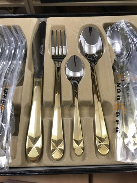 Комплект прибори за хранене 24 части със златни дръжки Съдове Сервизи Прибори Банкя