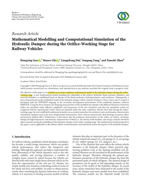 Mathematical Modelling And Computational Simulation Of The Hydraulic Damper During The Orifice