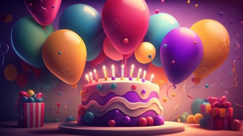 Birthday Balloons And Cake Wallpaper