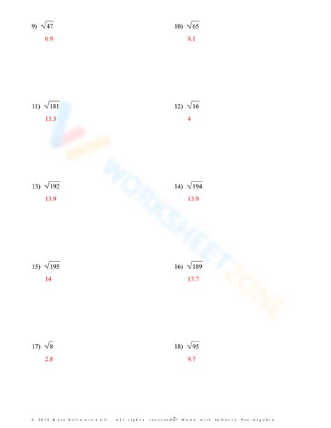 Free Collection Of Estimating Square Roots Worksheets