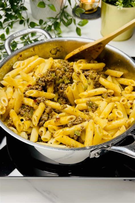 Ground Beef Pesto Pasta