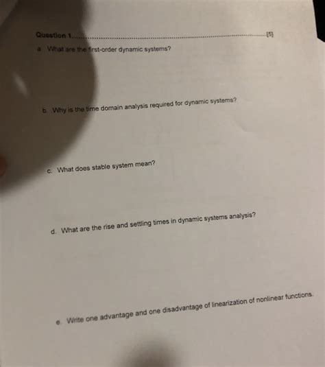 Solved A What Are The First Order Dynamic Systems B Why Chegg