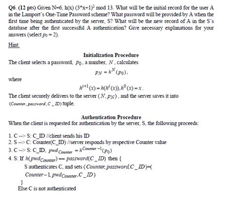 Solved Q6 12 Pts Given N6 Hx 3x12 Mod 13 What