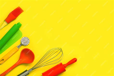 Premium Photo Culinary Background Culinary Accessories On Yellow Background With Copy Space