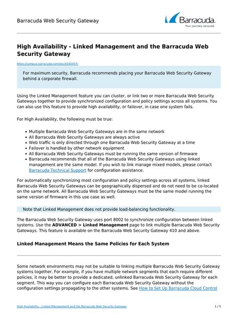 High Availability Linked Management And The Barracuda Web Security Gateway Pdf Load