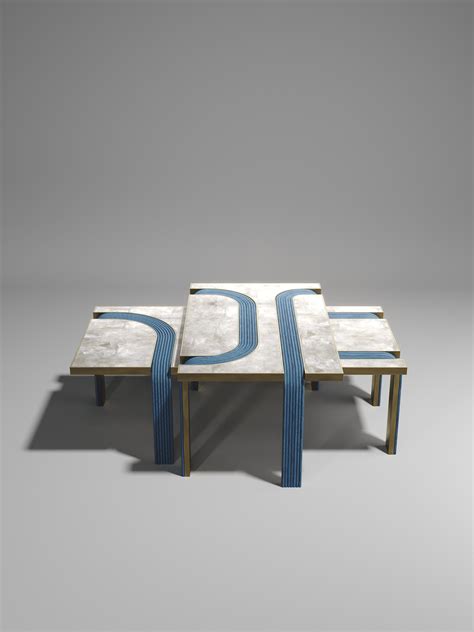 Rattan Nesting Coffee Tables With Quartz And Brass Inlay By Randy Augousti For Sale At 1stdibs