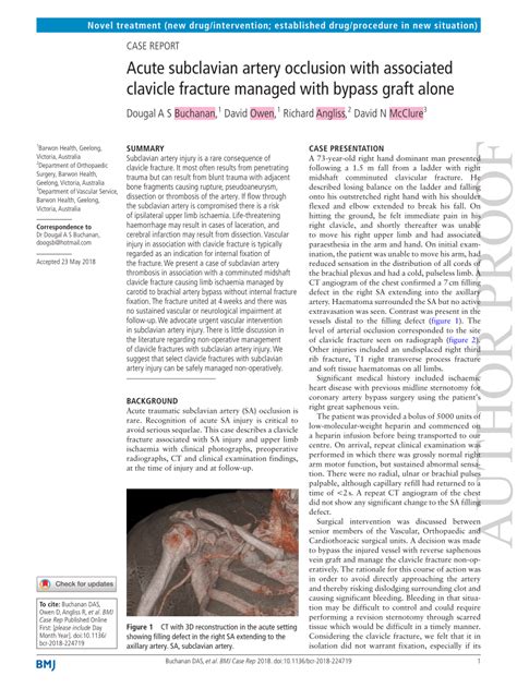 Pdf Acute Subclavian Artery Occlusion With Associated Clavicle Fracture Managed With Bypass