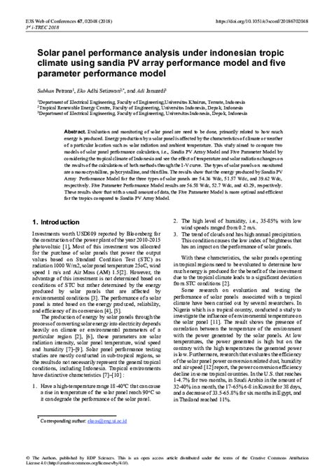 Pdf Solar Panel Performance Analysis Under Indonesian Tropic Climate