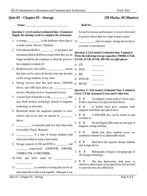 class quiz 03 chapter 03 storage pdf computer data storage