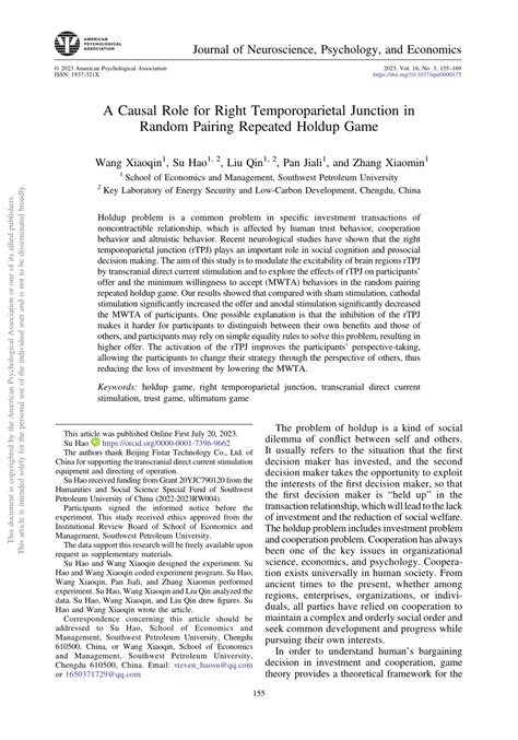 A Causal Role For Right Temporoparietal Junction In Random Pairing Repeated Holdup Game