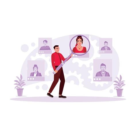 Premium Vector Man With Magnifying Glass Focusing On Woman S