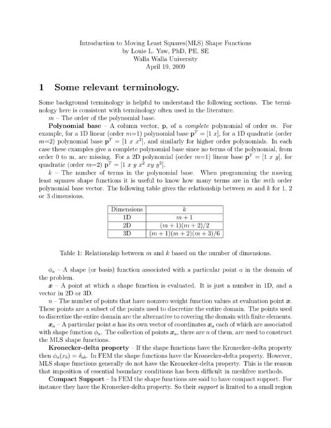 Introduction To Moving Least Squares Mls Shape Functions Walla Walla