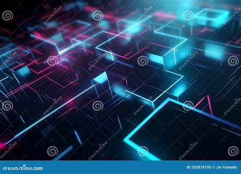 Abstract Technology Background With Glowing Cubes And Lines 3d Rendering Stock Illustration