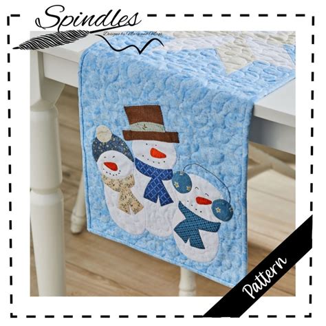 Snowman Table Runner Pattern Winter Applique Sewing Project Spindles