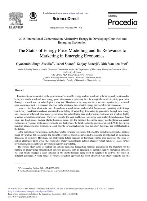 Pdf The Status Of Energy Price Modelling And Its Relevance To