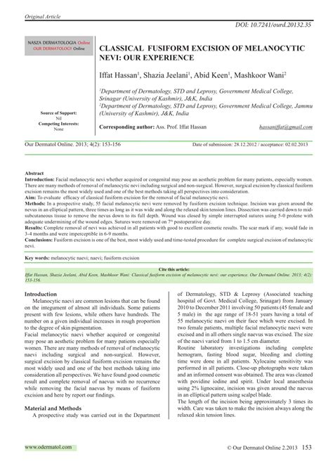 Pdf Classical Fusiform Excision Of Melanocytic Nevi Our Experience
