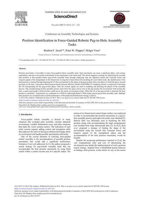 Pdf Position Identification In Force Guided Robotic Peg In Hole