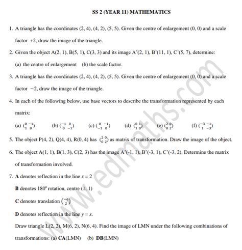 Ss 2 Year 11 Maths Tutorial Questions 1 Edmaths