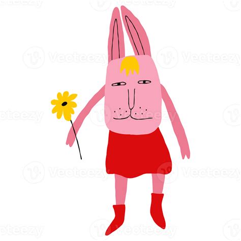 Bizarre Strange Bunny Character With Lovey Face And Flower Comic