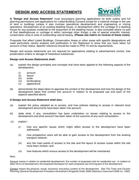 DESIGN AND ACCESS STATEMENTS